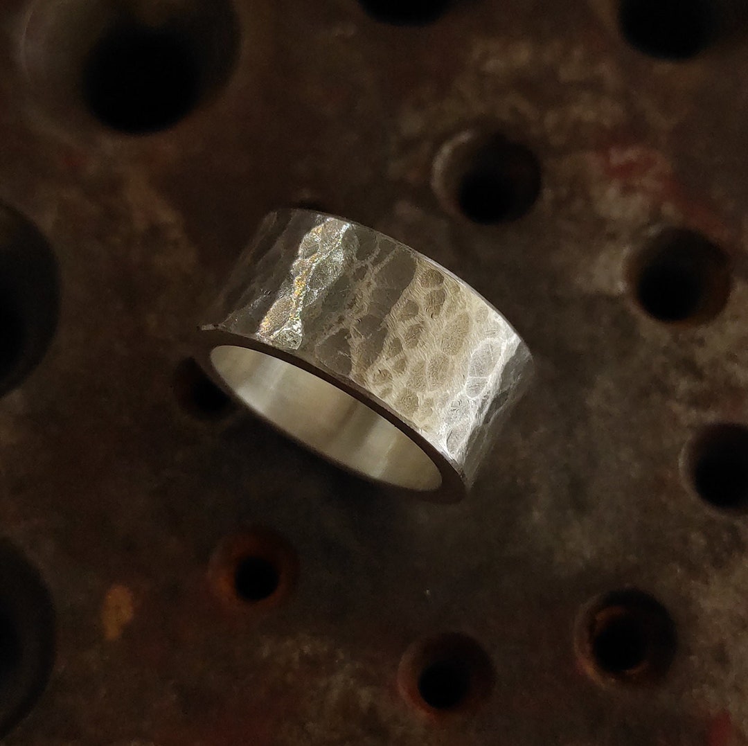 Silver Ring,wedding Band, Hammered Mens Ring, Rustic Wedding Band ...