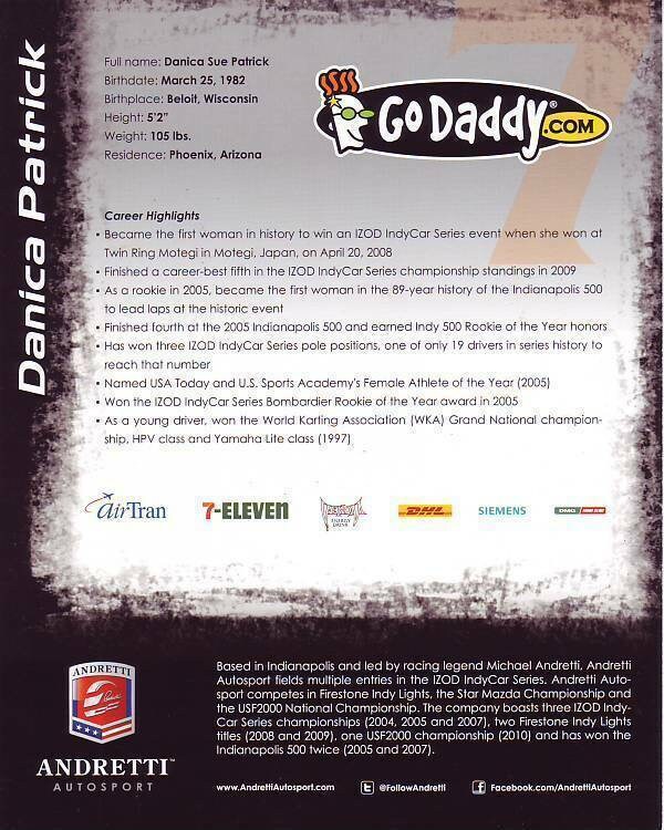 Danica Patrick Signed Autographed 8x10 Indy Andretti Photo Bio Hero ...