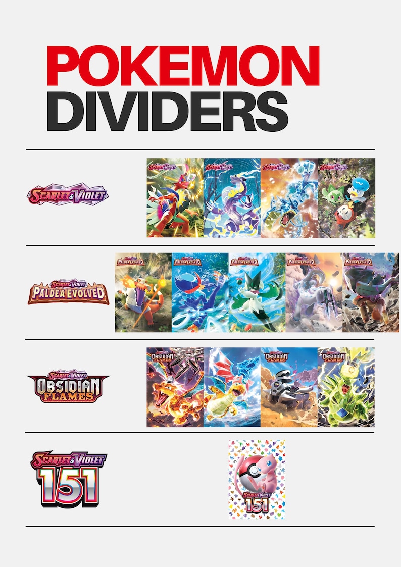 12 Pocket Pokémon 151 | Pokémon Set Dividers for Binder - Etsy