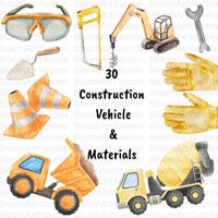 Construction Clipart Bundle, Vehicles Watercolor Digger Excavator Dump ...