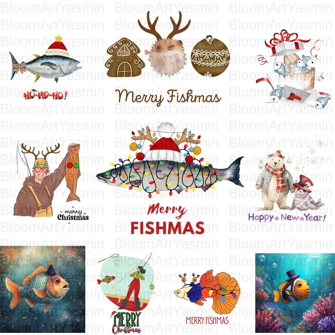 Merry Fishmas SVG Bundle | Fisherman Christmas Designs (digital ...