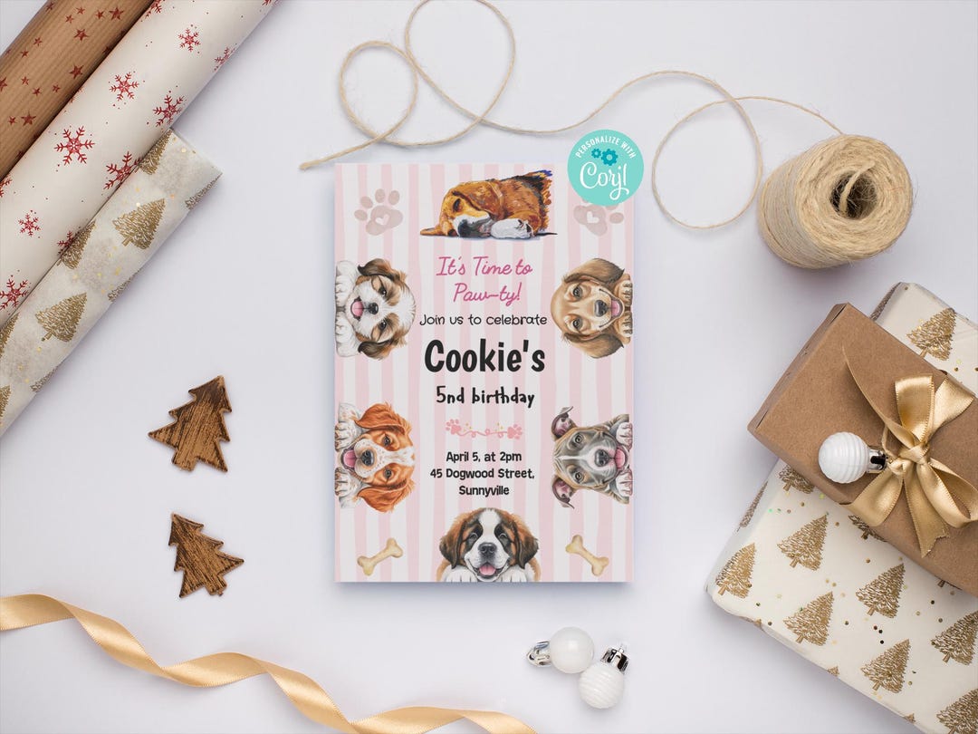 Personalized Printable Dog Birthday Invitation Template, Editable Puppy ...
