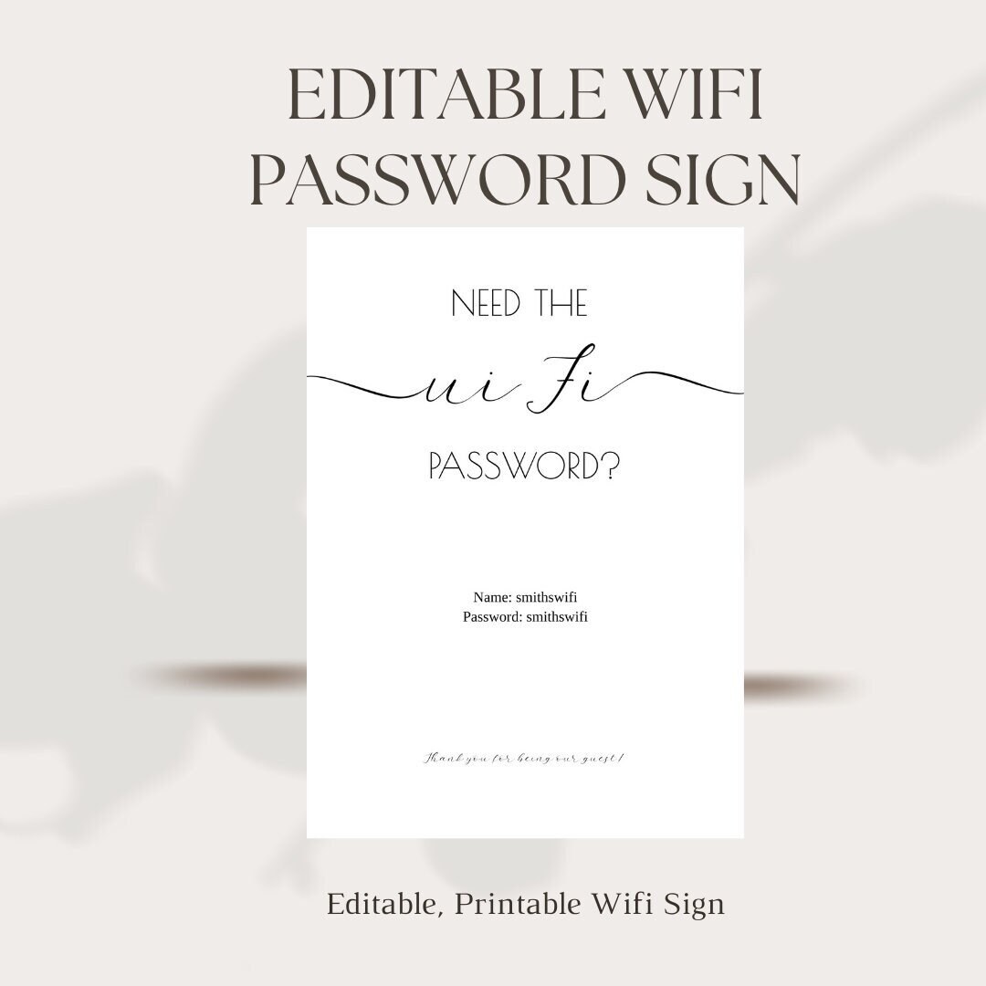 Editable PDF Wifi Password Digital File 5"x7" - Etsy