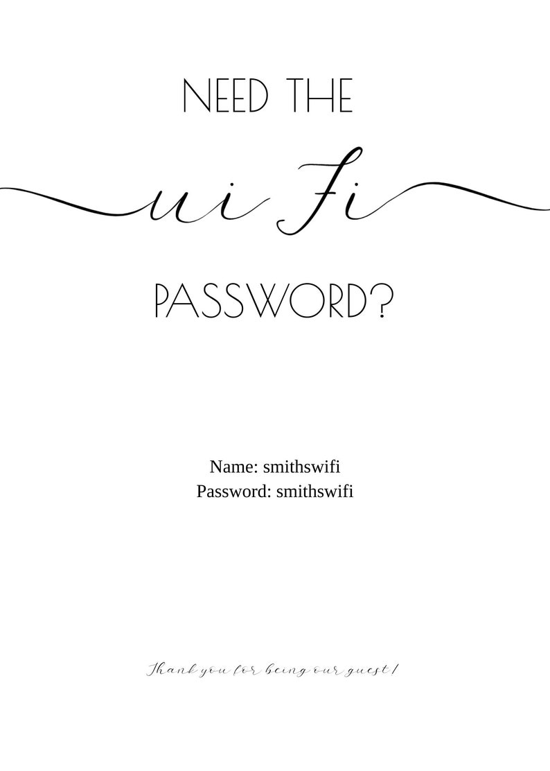 Editable PDF Wifi Password Digital File 5"x7" - Etsy