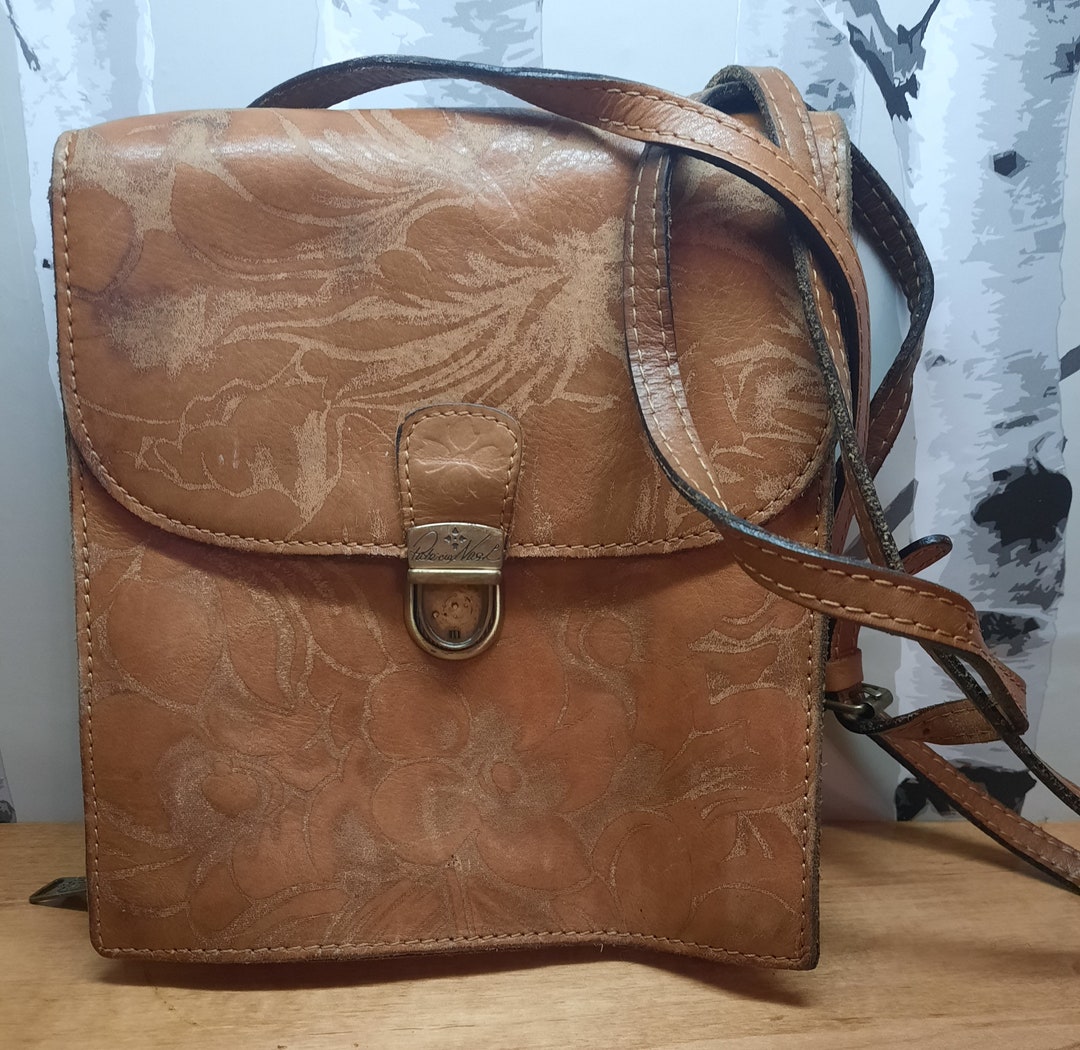 Patricia Nash XL Leather Crossbody Bag Wallet Saddle Brown Lightly ...
