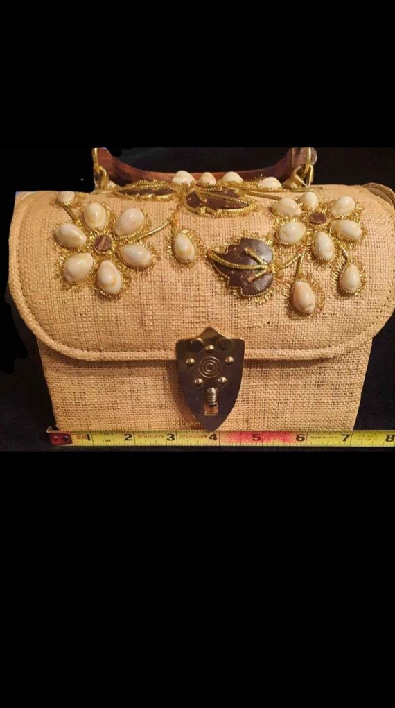Woven Grass Box Purse Vintage 1960s Shells Coconut Go… - Gem