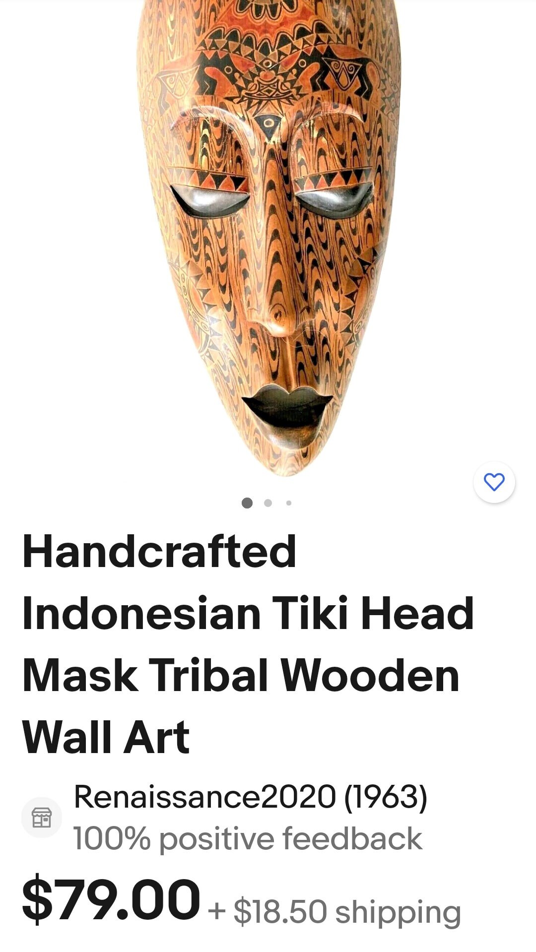 Indonesian Hand Carved Wood Tribal Mask Wall Art Wonderful Vintage ...