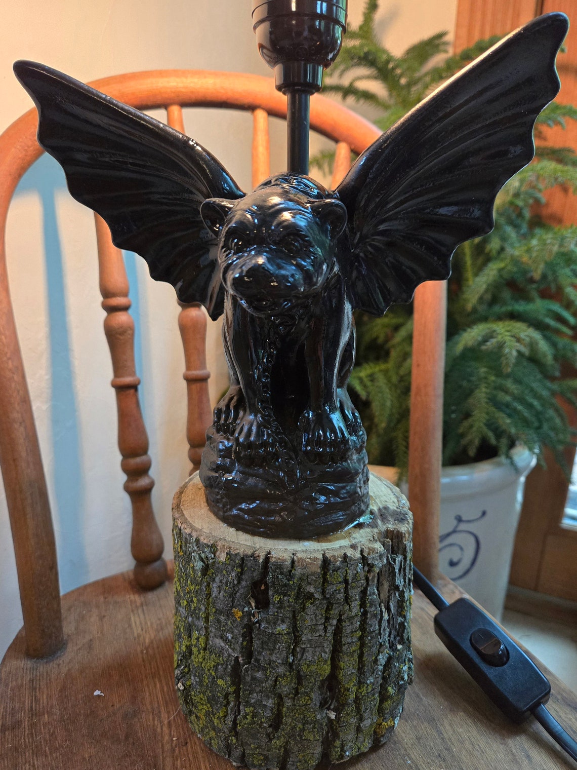 Gothic Black Gargoyle Accent Table Lamp Nightlight Upcycled Handcrafted ...