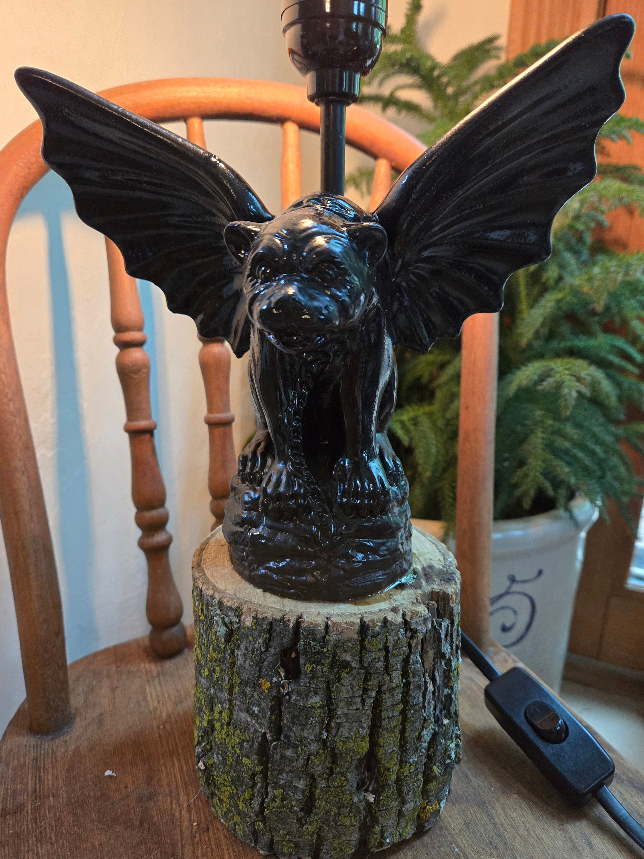 Gothic Black Gargoyle Accent Table Lamp Nightlight Upcycled Handcrafted ...