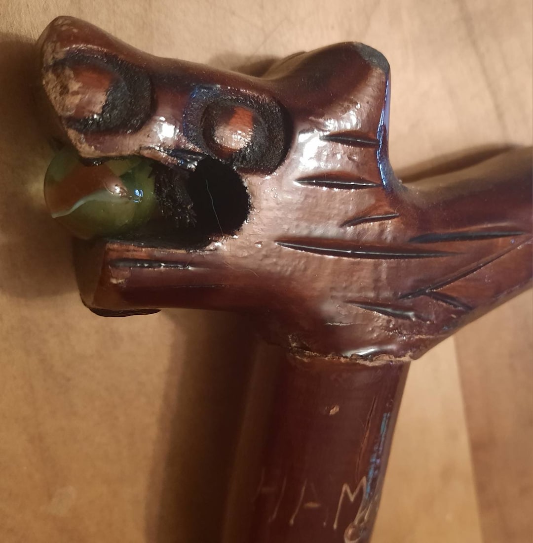 Dragon Head Cane Walking Stick Hand Carved W Marble in Mouth ...