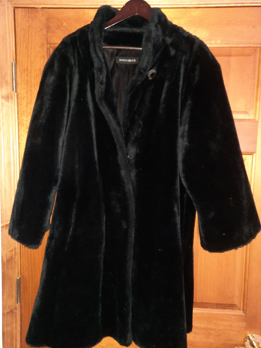 Plush Black Faux Fur Donnybrook Long Swing Coat Bell Sleeves Vintage ...