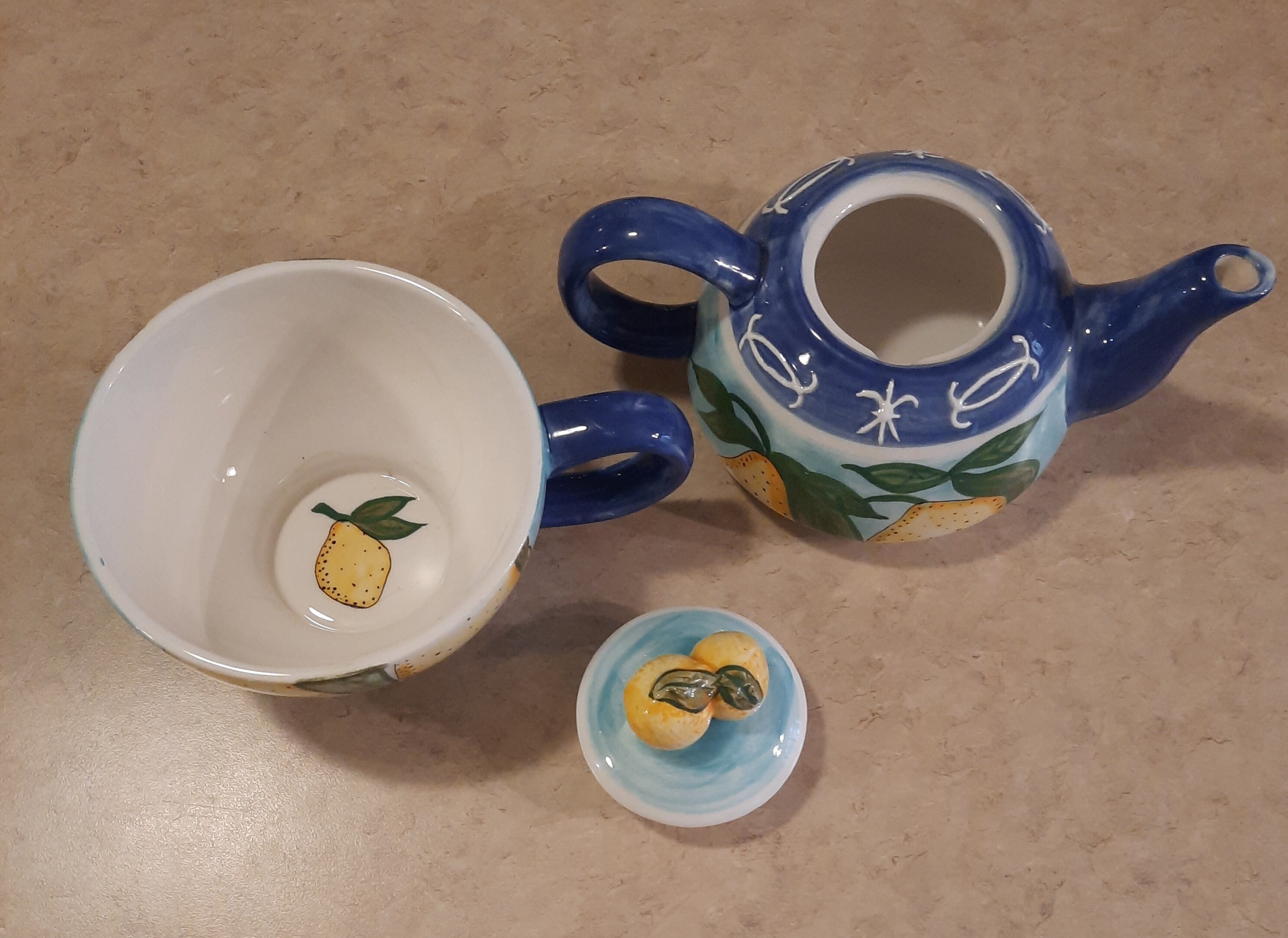 Zrike 3 Piece Teapot Blue White Lemons Vintage 1980s Collector Tea ...