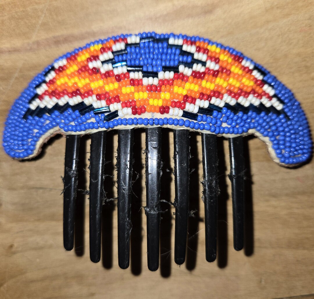 Hand Beaded Cobalt Multi Hair Comb Pow Wow Regalia Native Handmade ...