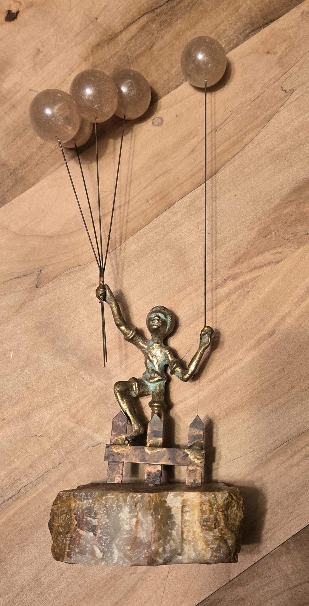 Bijan Bronze Sculpture Boy W/balloons Agate Base Vintage 1960s SALE Was ...