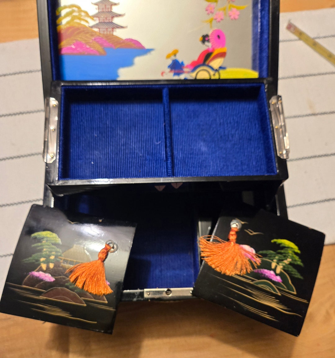 Japanese Black Lacquer Mt Fuji Music Jewelry Box 1940s Mint Condition ...