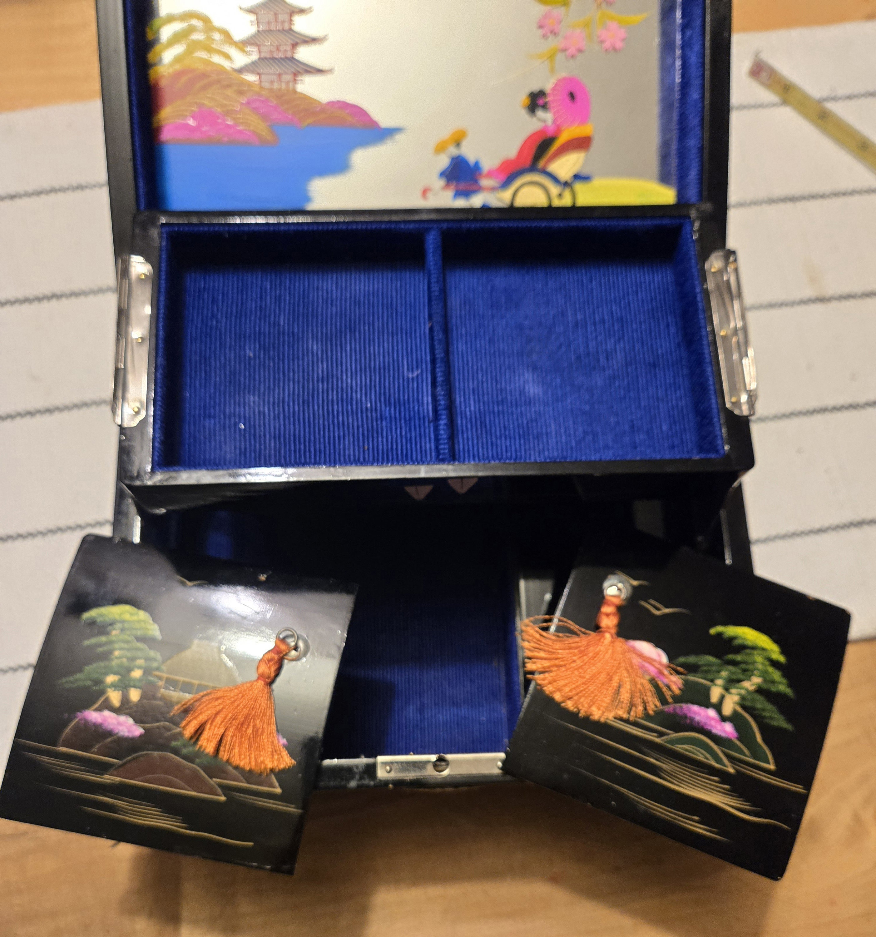 Japanese Black Lacquer Mt Fuji Music Jewelry Box 1940s Mint Condition ...
