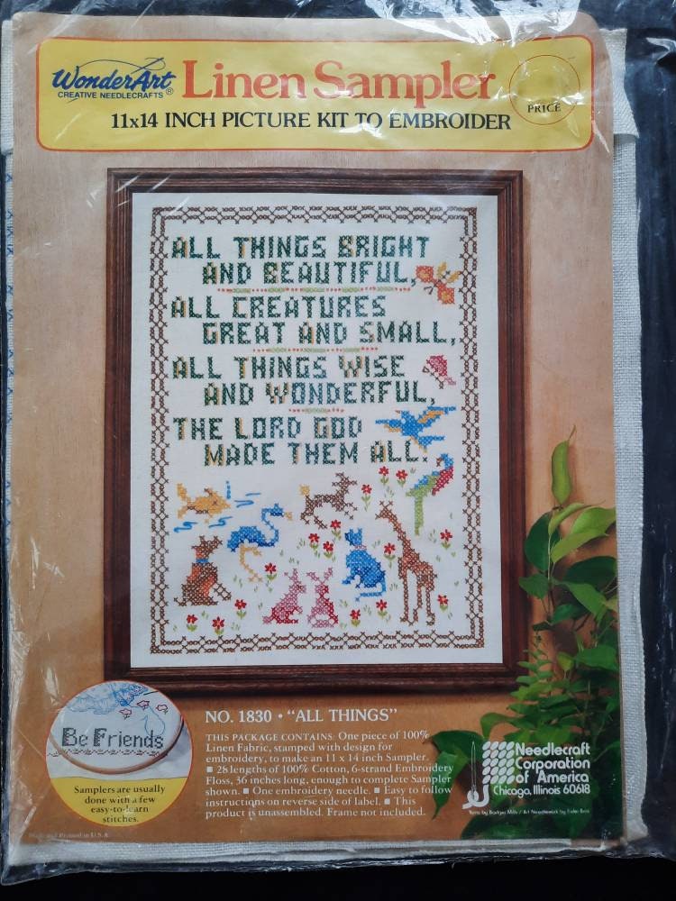 Wonder Art Linen Sampler Cross Stitch Kit for Framing or Pillow NEW All ...