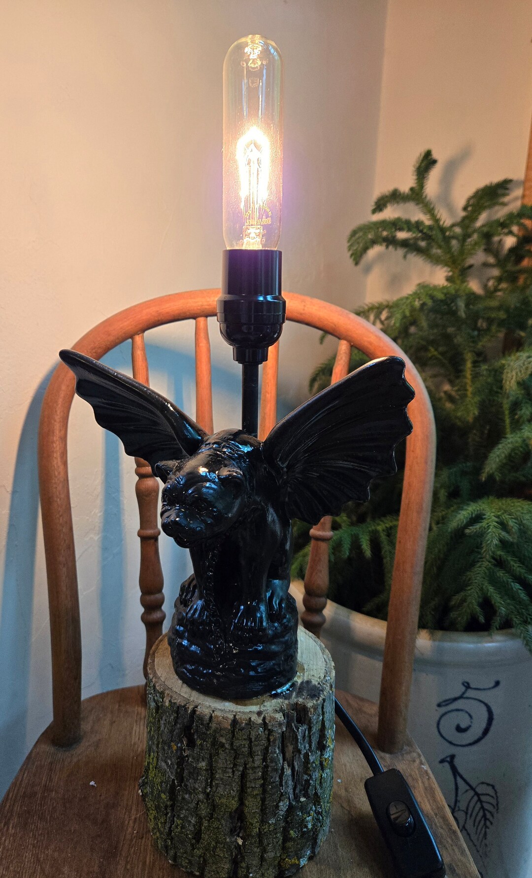 Gothic Black Gargoyle Accent Table Lamp Nightlight Upcycled Handcrafted ...