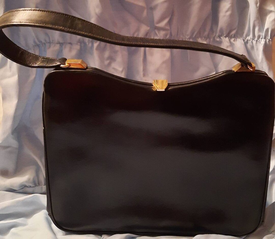 Black Leather Square Top Handle Handbag Mint Condition Made in France ...