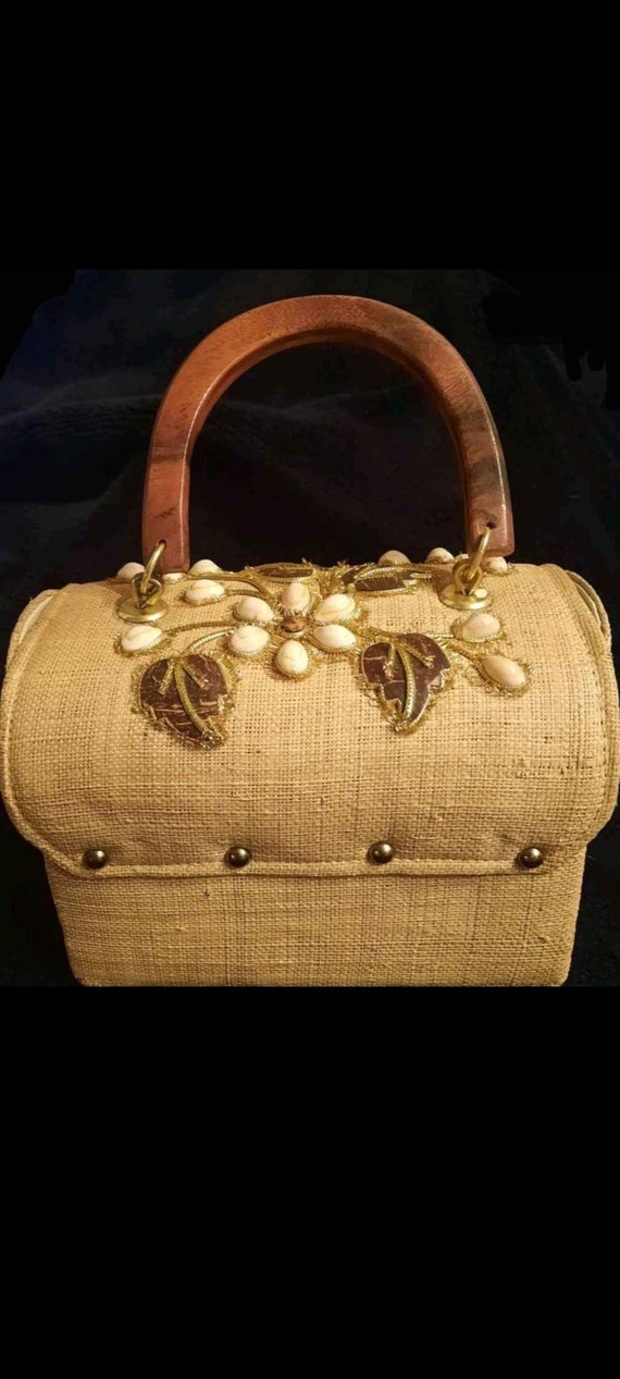 Woven Grass Box Purse Vintage 1960s Shells Coconut Go… - Gem