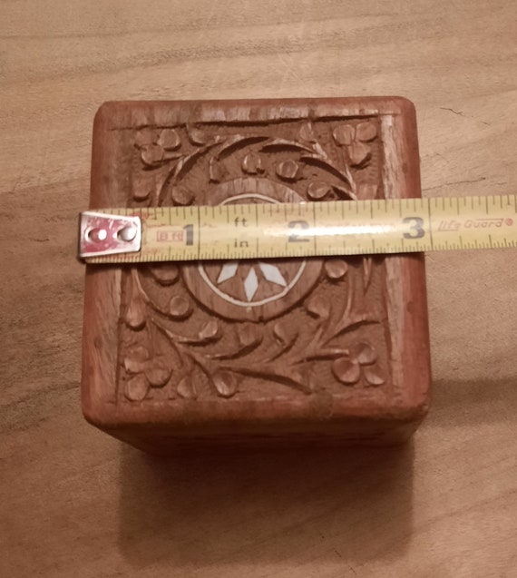Carved Lidded Wood Box Inlaid Bone Square Hans Made i… - Gem