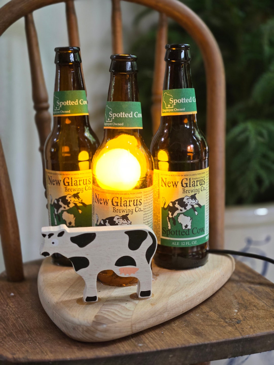 Spotted Cow Beer Bottle Trio EMPTY Bar Lamp New Glarus WI Brewery ...