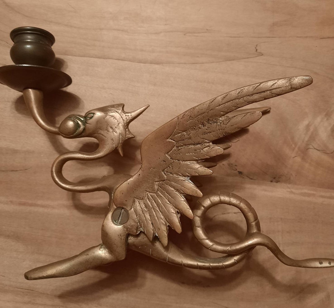 Dragon Griffin Candlestick Solid Brass 19th Century Antique Mantle ...