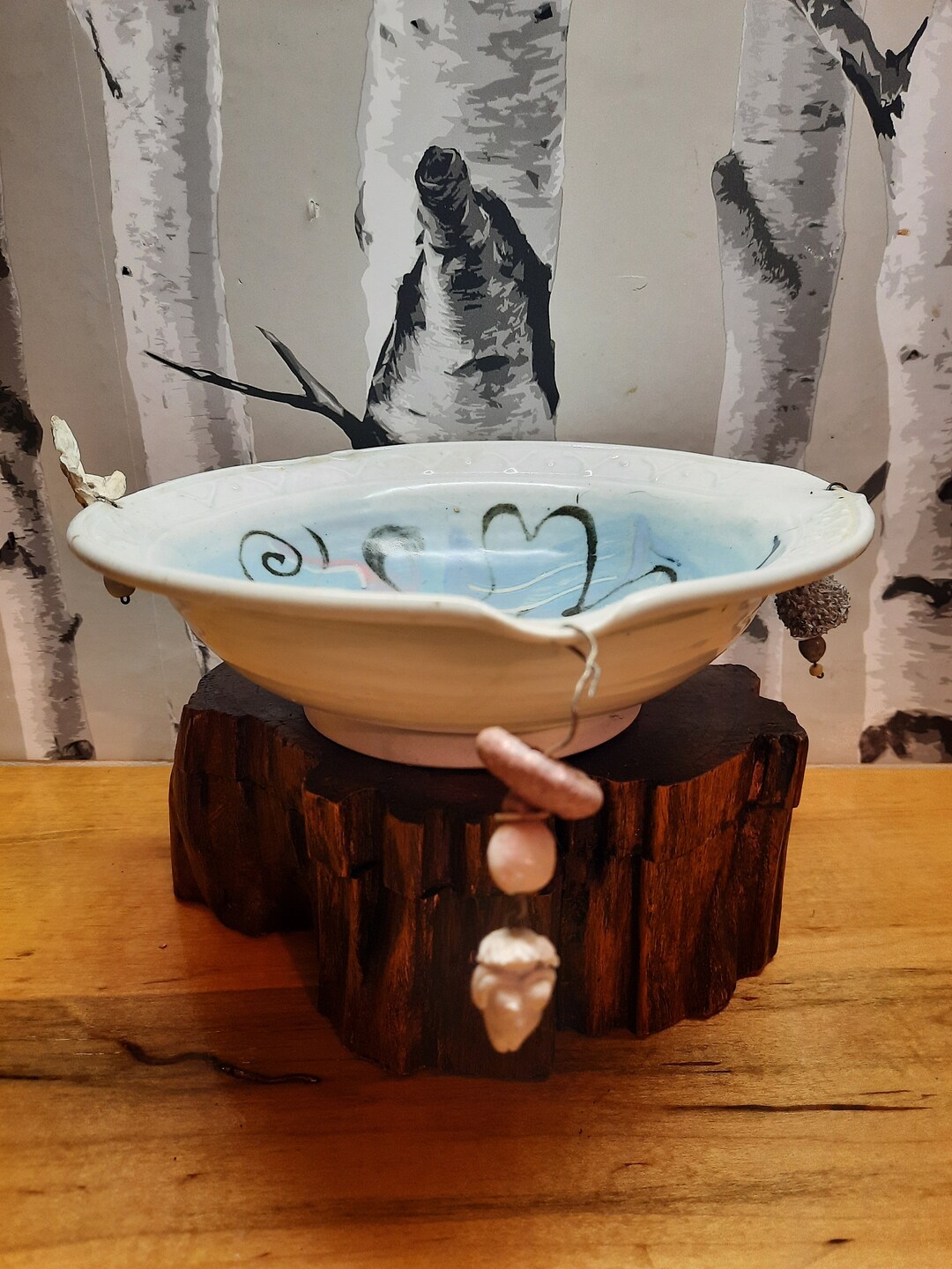 Hand Thrown Art Pottery Spirit Fertility Bowl Wave Edge Charms SALE Was ...