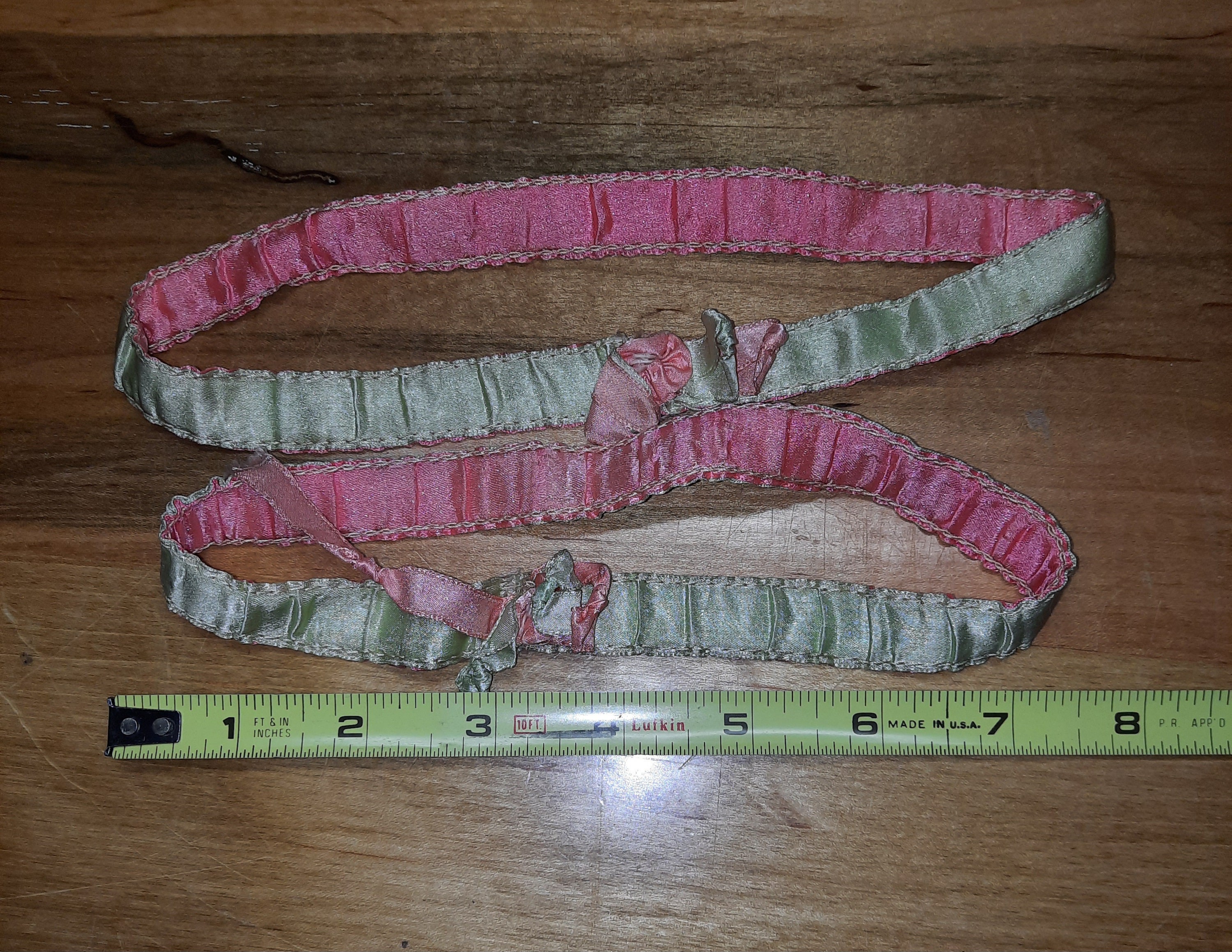 Silk Garters Pink Green Rose Ribbon Work Antique Renactor Wedding Night ...