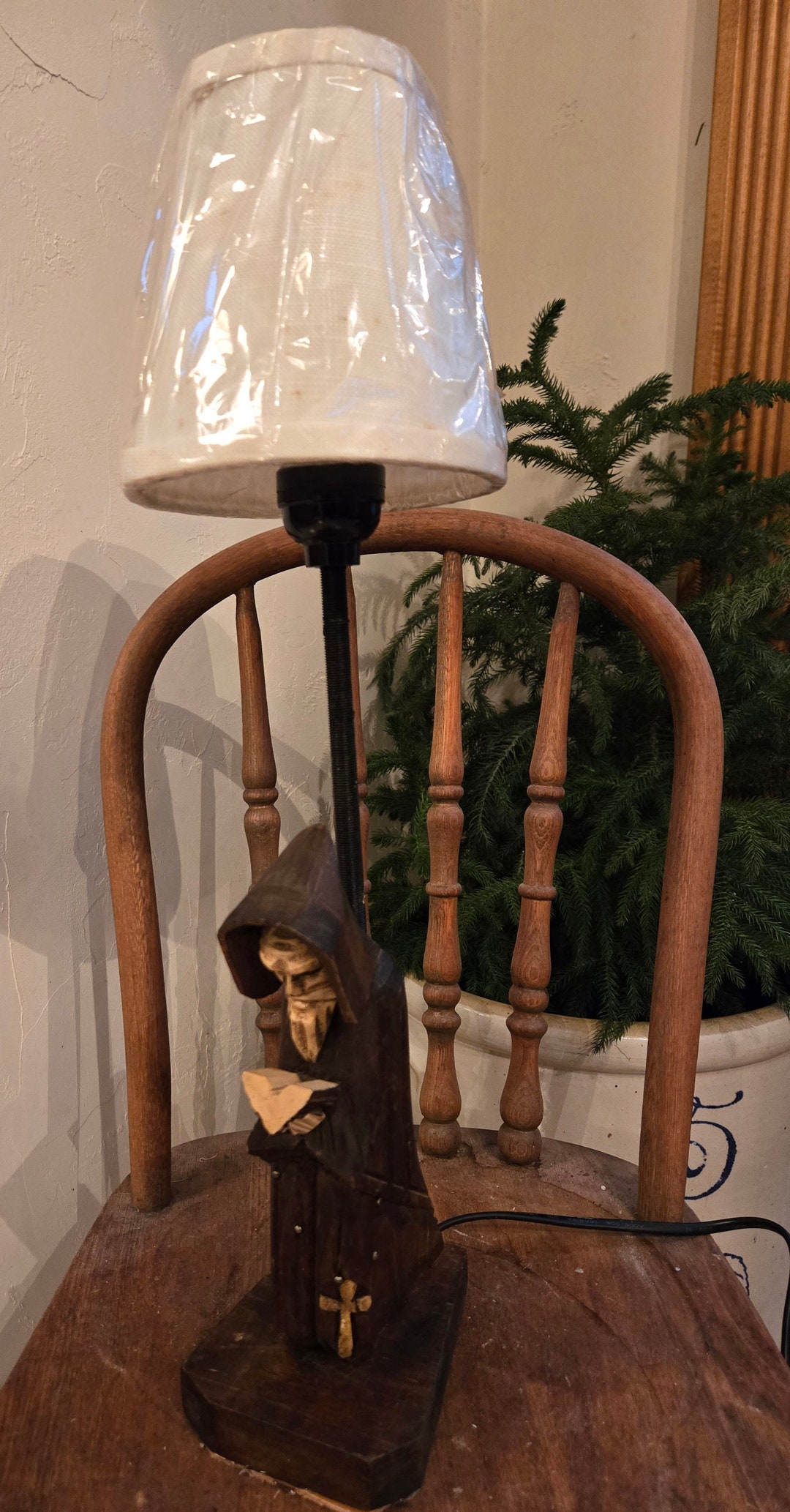 Single Monk Figure Accent Lamp Nightlight Handcarved Upcycled ...