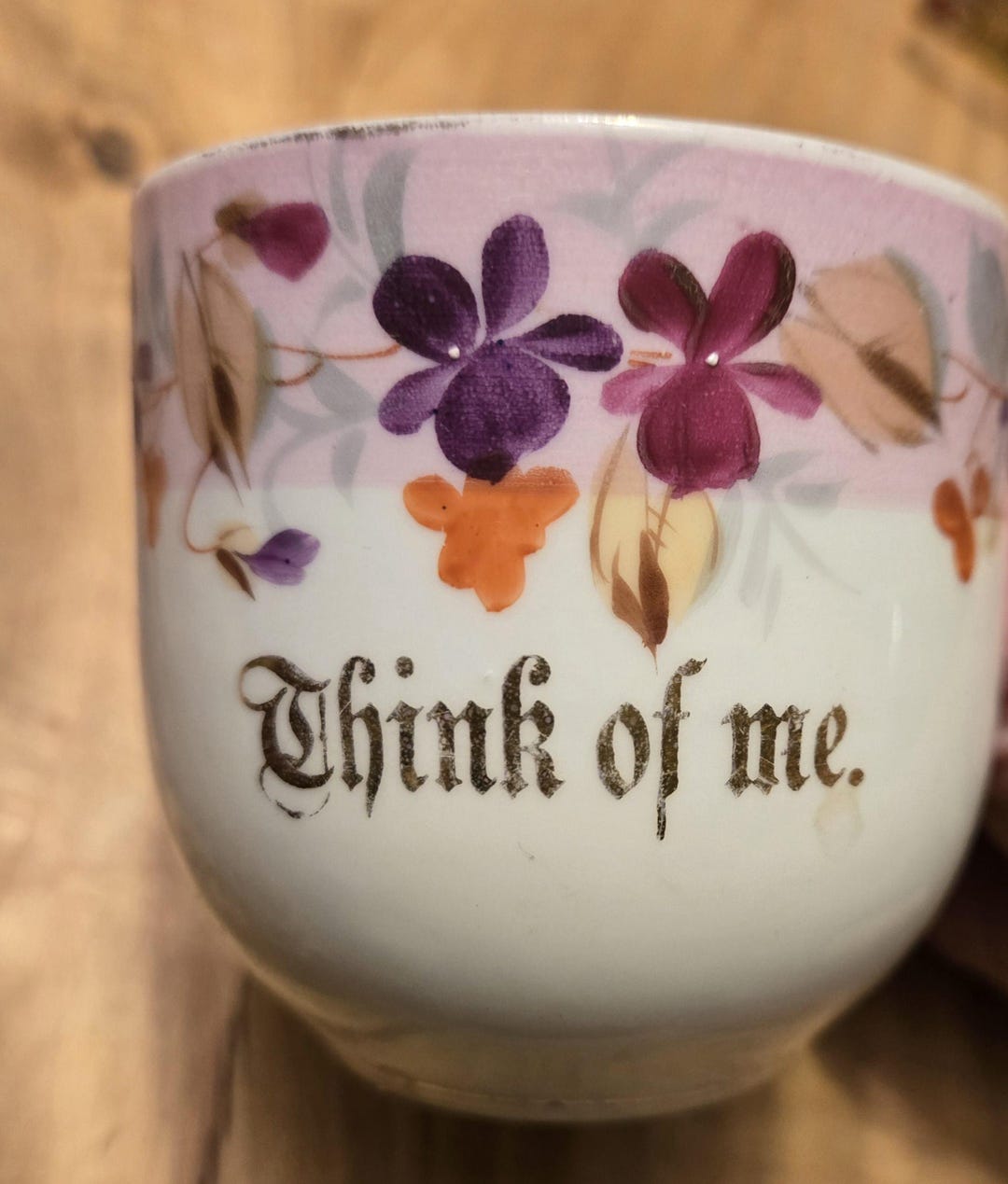 German Porcelian Teacup Hand Painted Think of Me Violets Square Twig ...