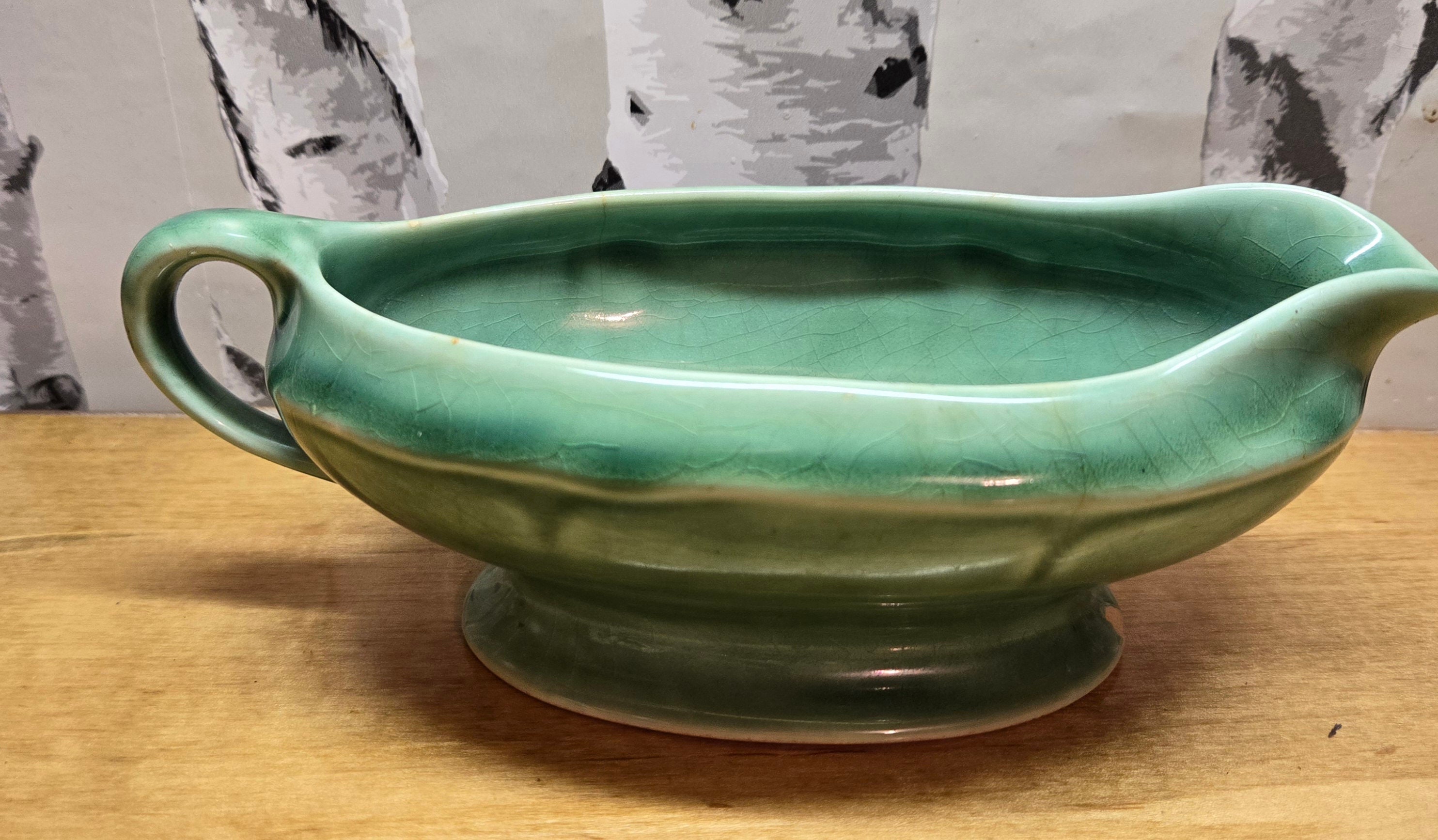 Green Glazed Mt Clemens or Universal Pottery Gravy Boat Vintage 1950s ...