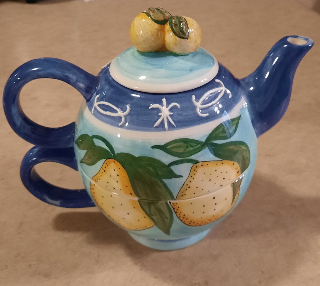 Zrike 3 Piece Teapot Blue White Lemons Vintage 1980s Collector Tea ...