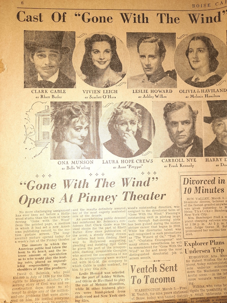 Gone With the Wind 3/5/40 Boise Capital News Advanced Movie Premiere ...