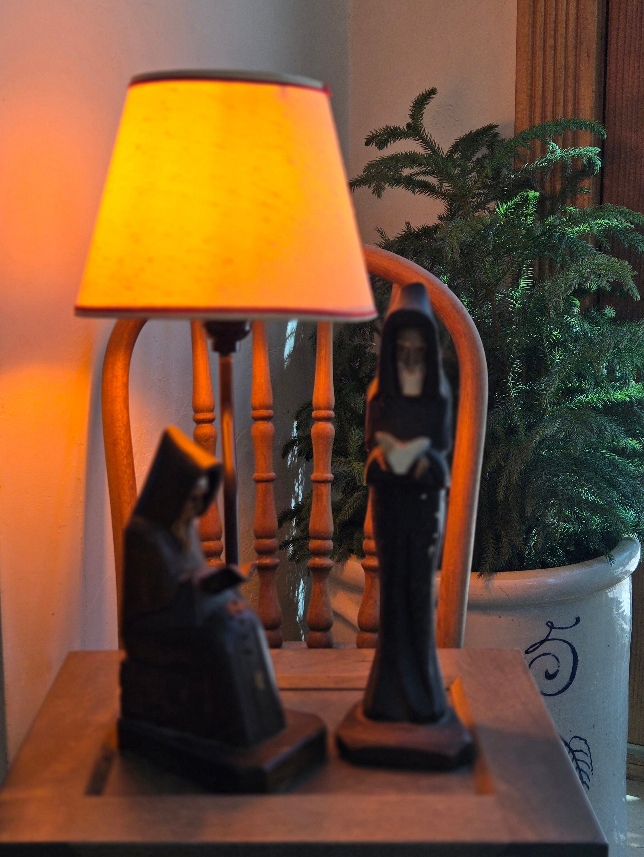 Monk Tabletop Lamp With Two Hand Carved Vintage Figures Handcrafted ...