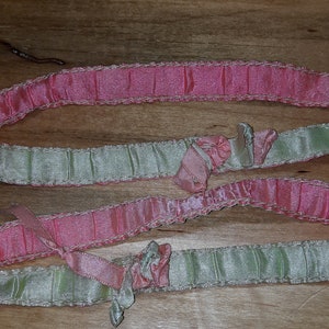 Silk Garters Pink Green Rose Ribbon Work Antique Renactor Wedding Night ...