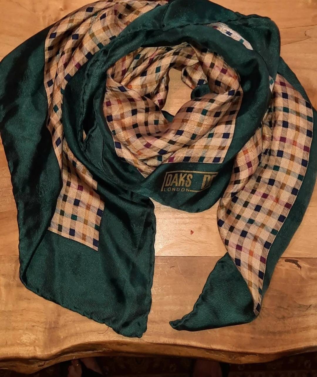 Daks of London Silk Scarf Headscarf 31 in Square Hunter Green Taupe ...