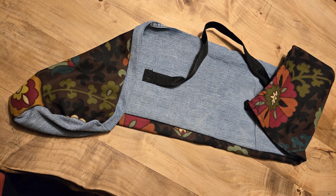 Camp Chair Bag Upcycled Denim & Upholstery Fabric Elastic Drawstring ...