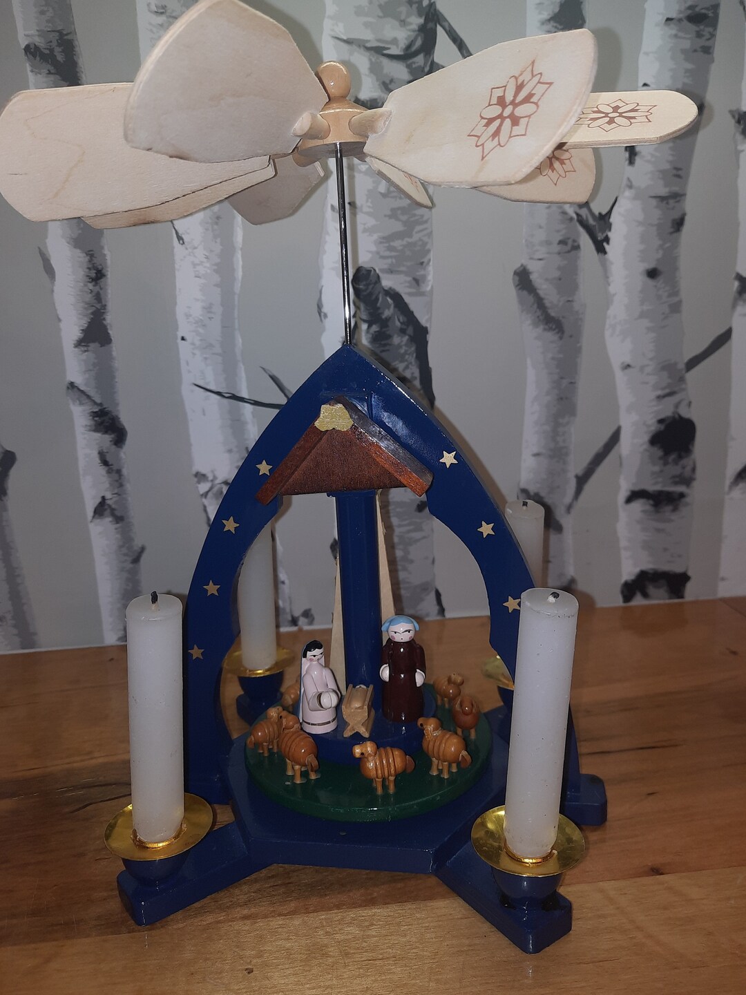 Blue Pyramid Candle Nativity Carousel, Germany Folk Art Traditional ...