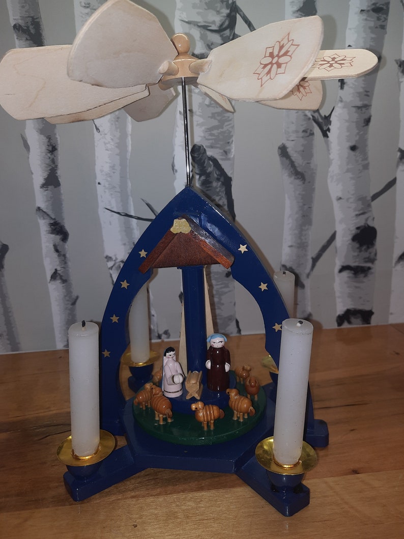 Blue Pyramid Candle Nativity Carousel, Germany Folk Art Traditional ...