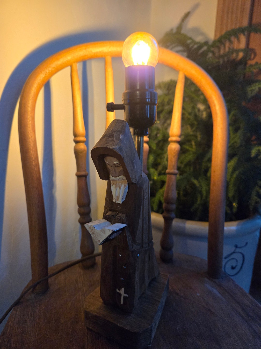 Single Monk Figure Accent Lamp Nightlight Handcarved Wood, Handcrafted ...