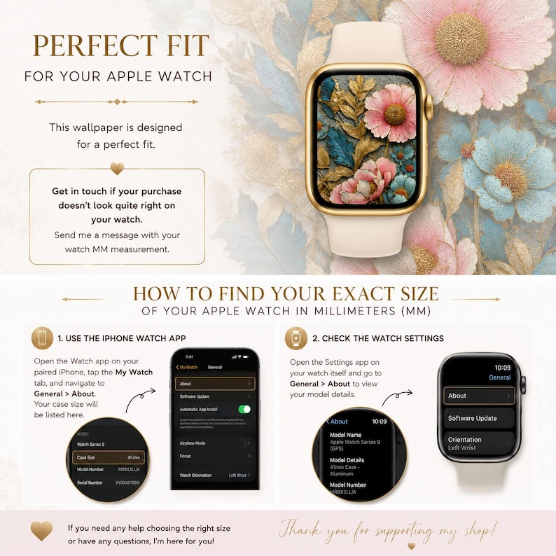 Luxury Floral Apple Watch Wallpaper, Elegant Botanical Background ...