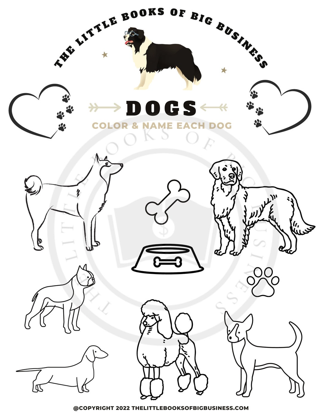 Dogs Printable Coloring Page, Kids Coloring Page Instant Download PDF ...