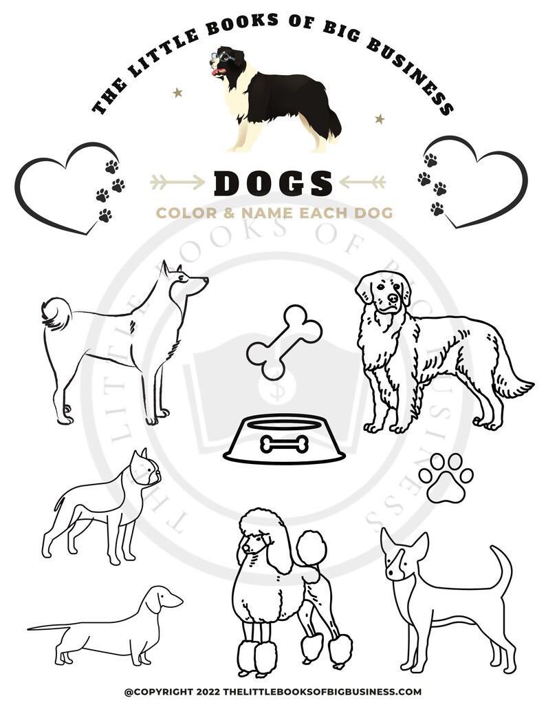 Dogs Printable Coloring Page, Kids Coloring Page Instant Download PDF ...