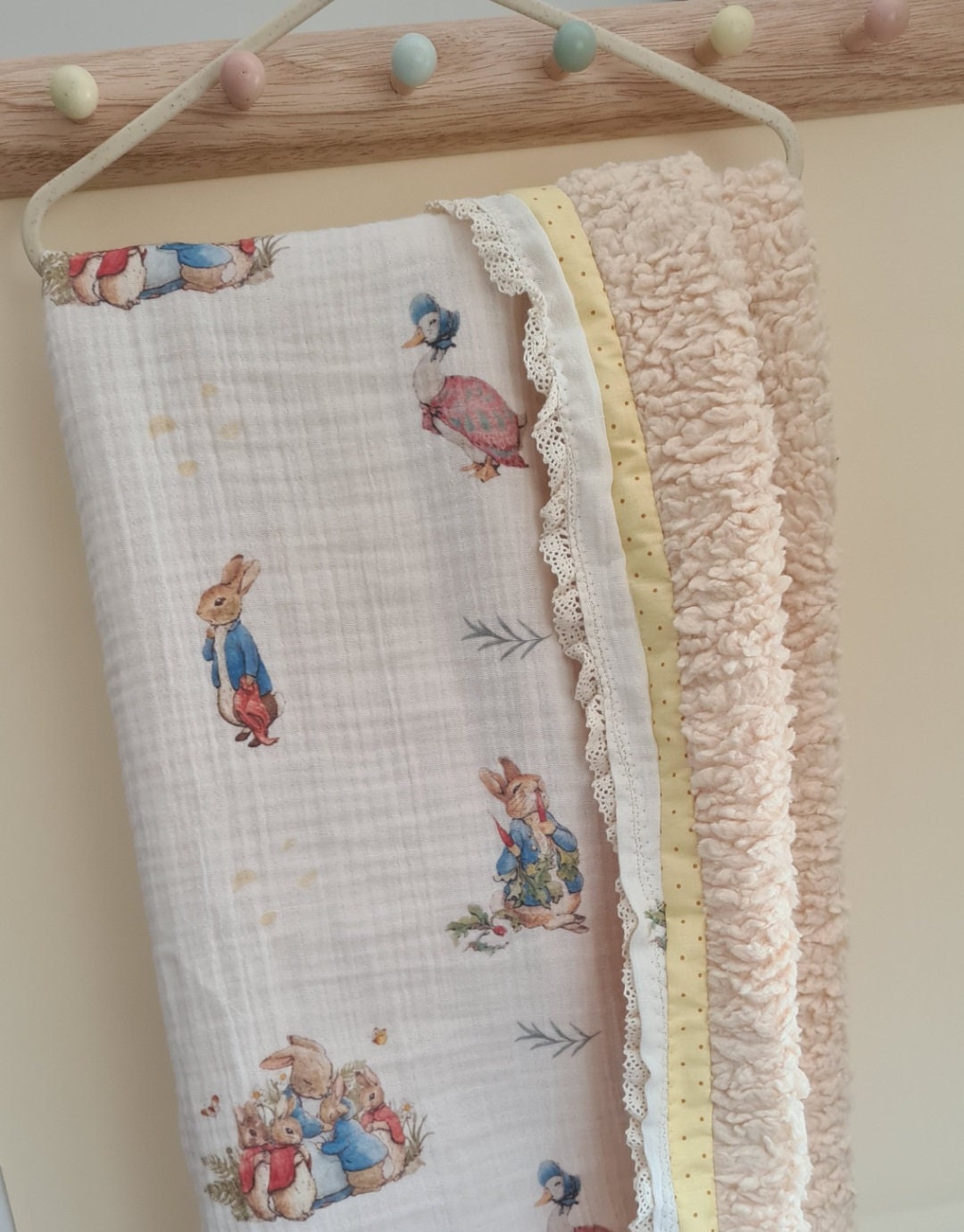 Peter Rabbit Organic Baby Muslin and Teddy Fabric Blanket for Girl and ...
