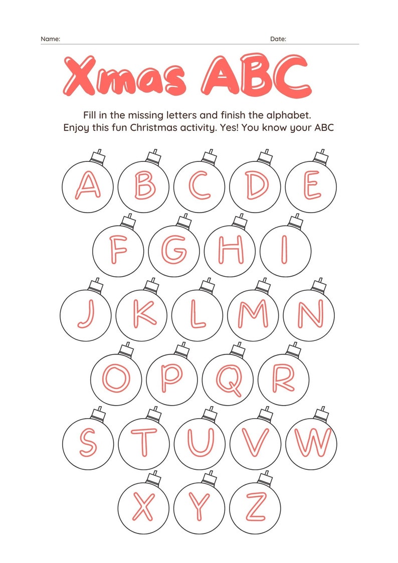 4 Page Christmas ABC Worksheet, Holiday Party Game, Christmas Printable ...