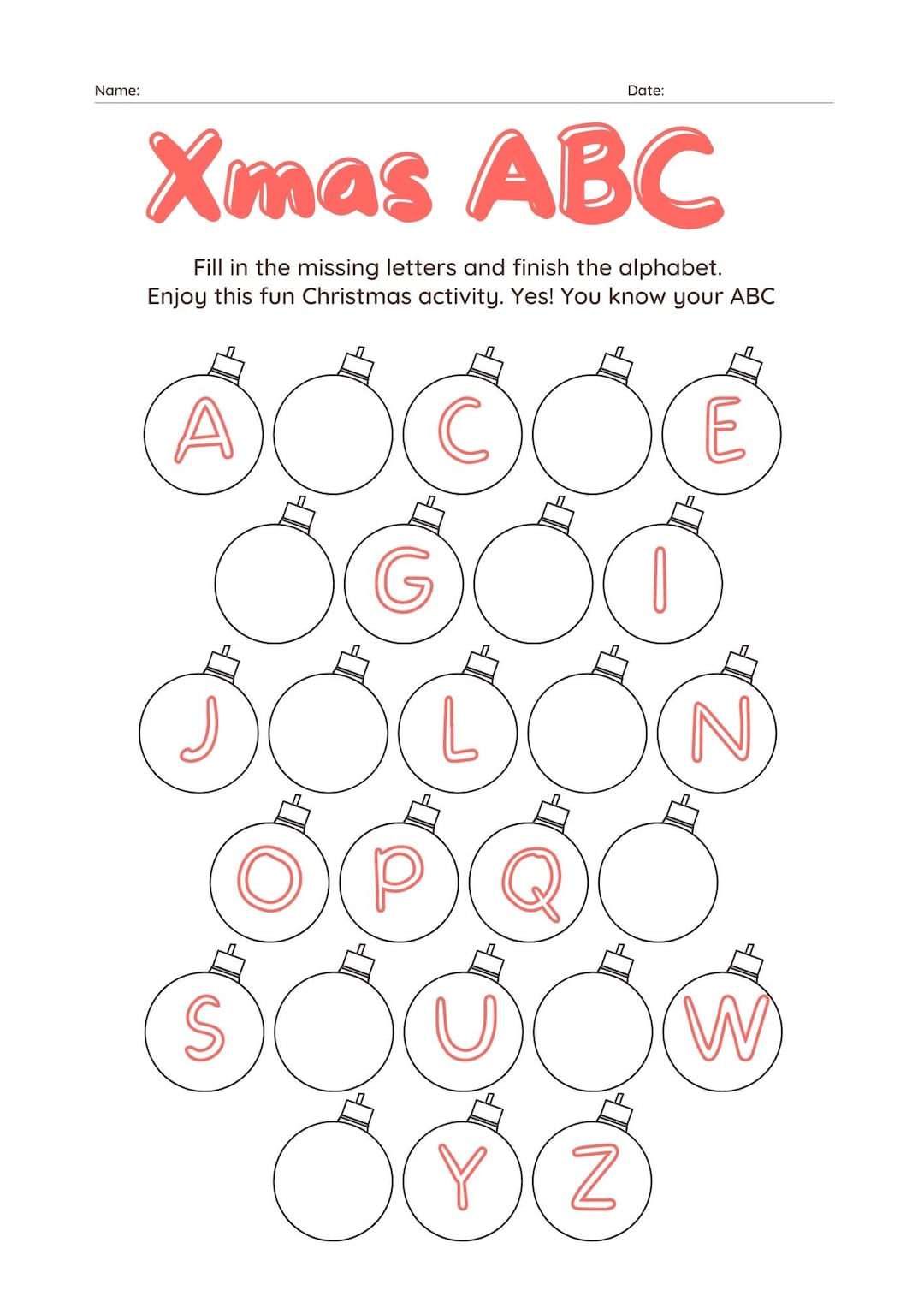 4 Page Christmas ABC Worksheet, Holiday Party Game, Christmas Printable ...