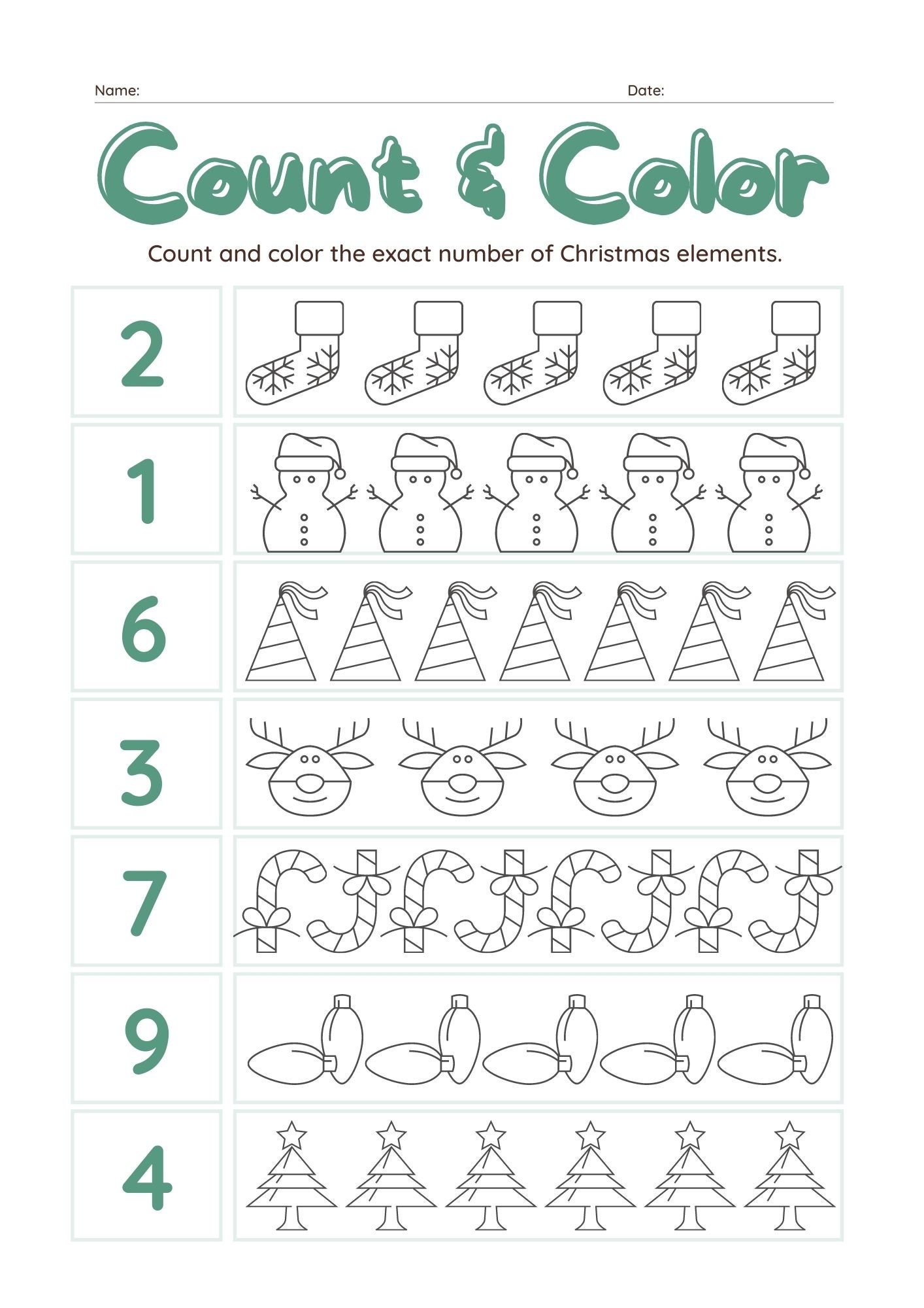 Count and Color , Christmas Instant Downloadable , Ideal for Pre School ...