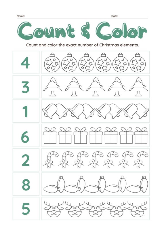 Count and Color Christmas Instant Downloadable Ideal for | Etsy