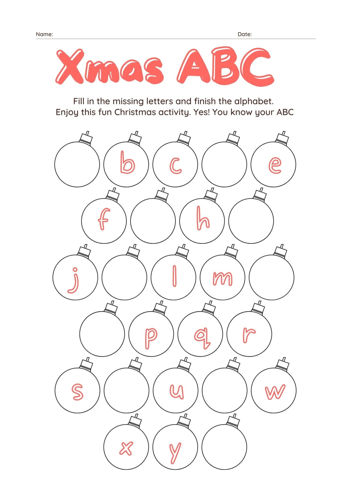 4 Page Christmas ABC Worksheet, Holiday Party Game, Christmas Printable ...